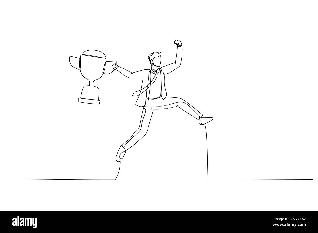 Illustration of businessman holding winning trophy jumping high for ...