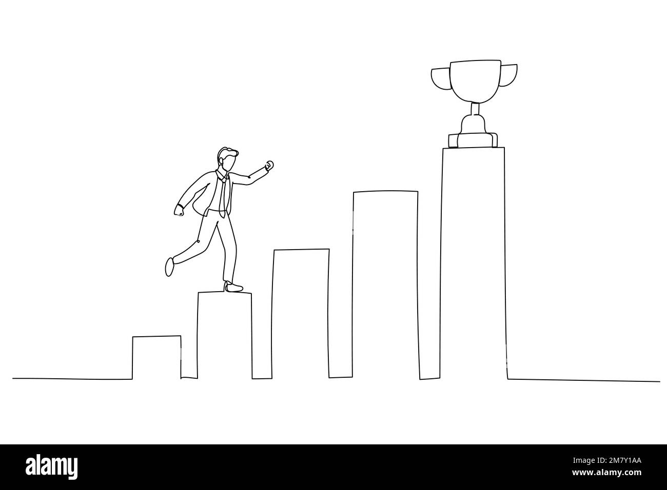 Illustration of businessman running on growing bar graph to catch ...