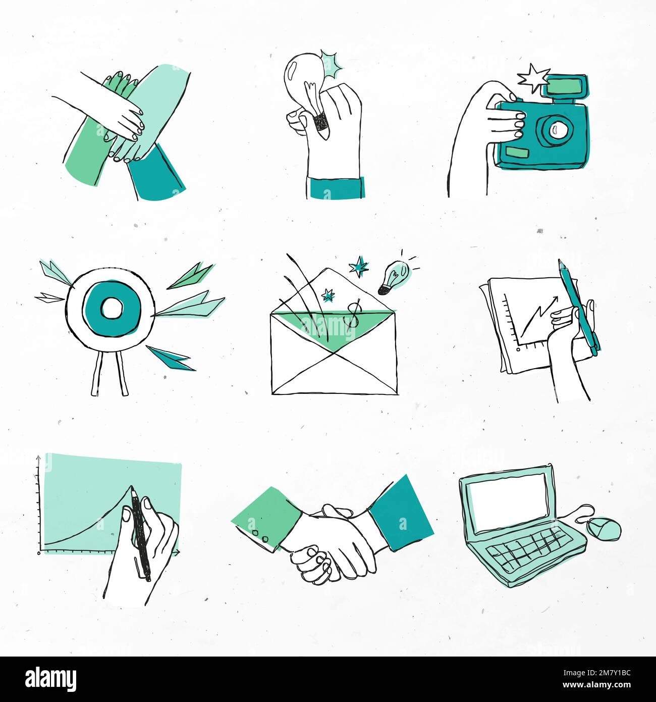 Colorful hand drawn brainstorming vector icons doodle art design set ...
