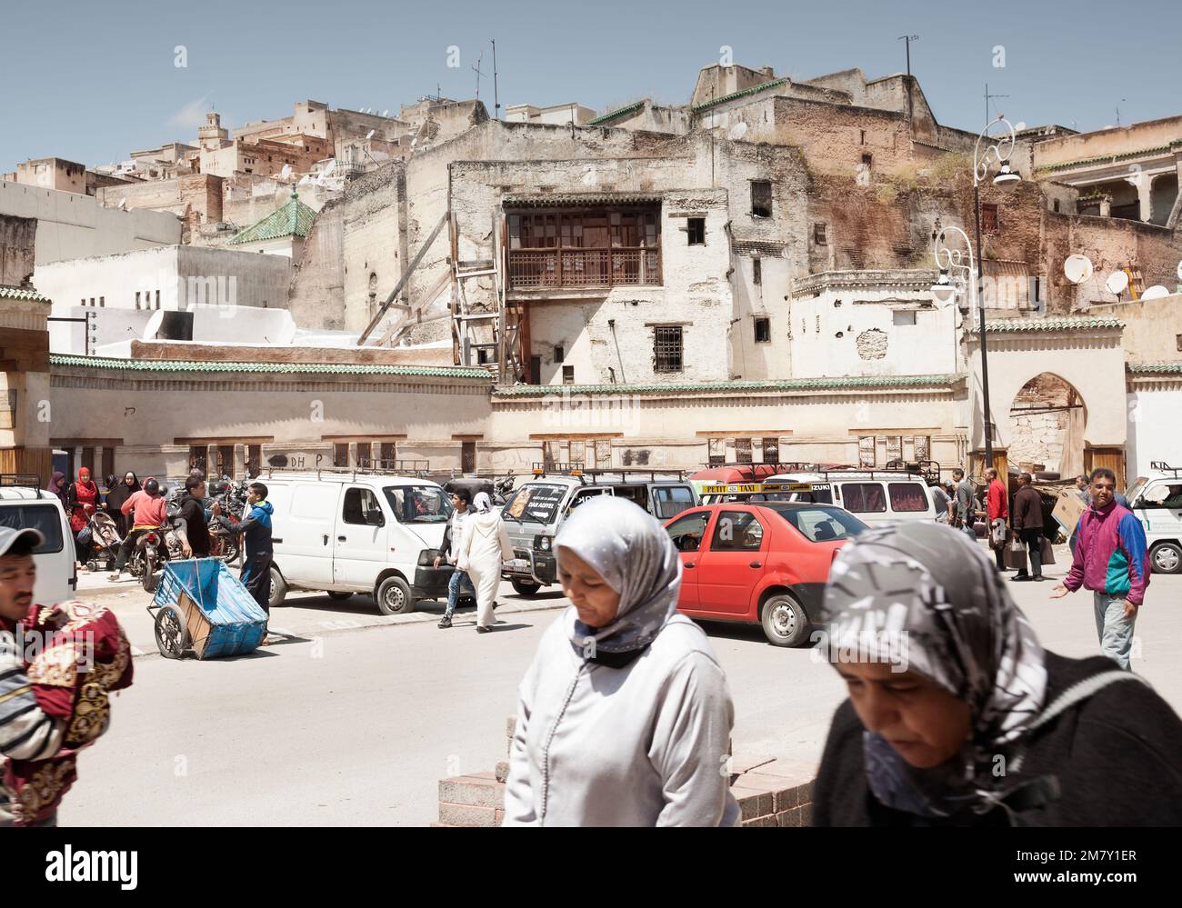 Fez, Morocco-April 24, 2014: Group of people sitting in a wedding shops ...