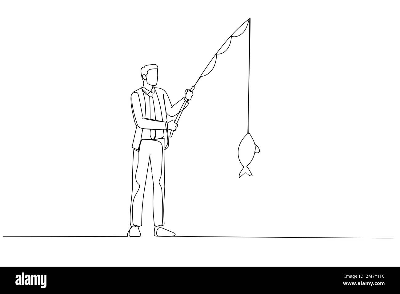 Illustration of businessman fishing big fish. Single line art style ...