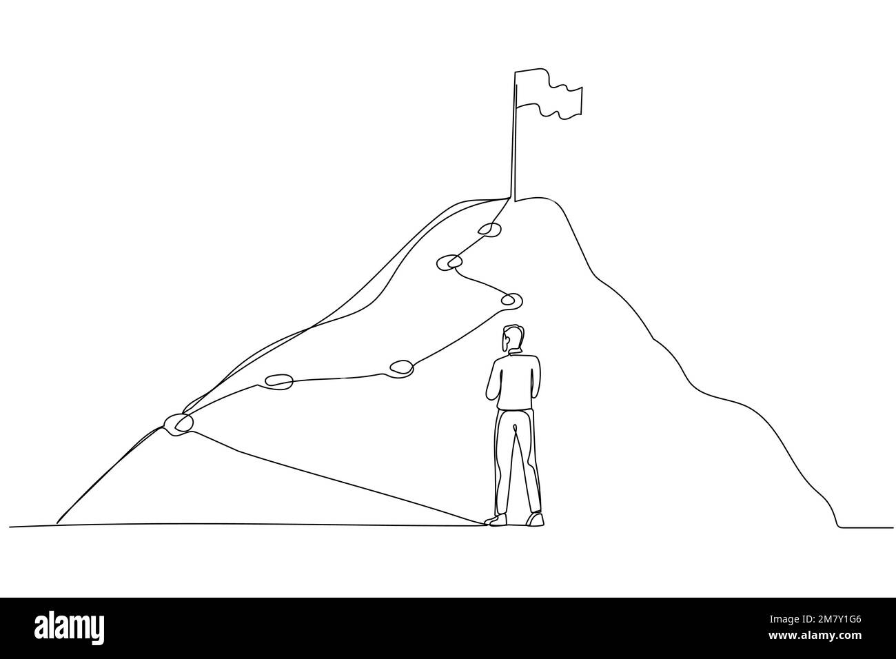 Cartoon of businessman following the lines leading to the top of ...