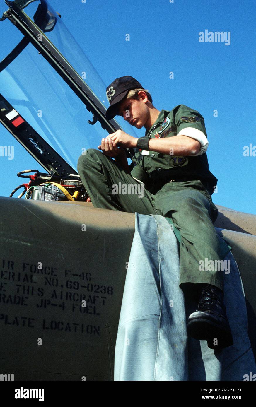 A1C Lawrence Don of the 563rd Tactical Fighter Squadron performs ...