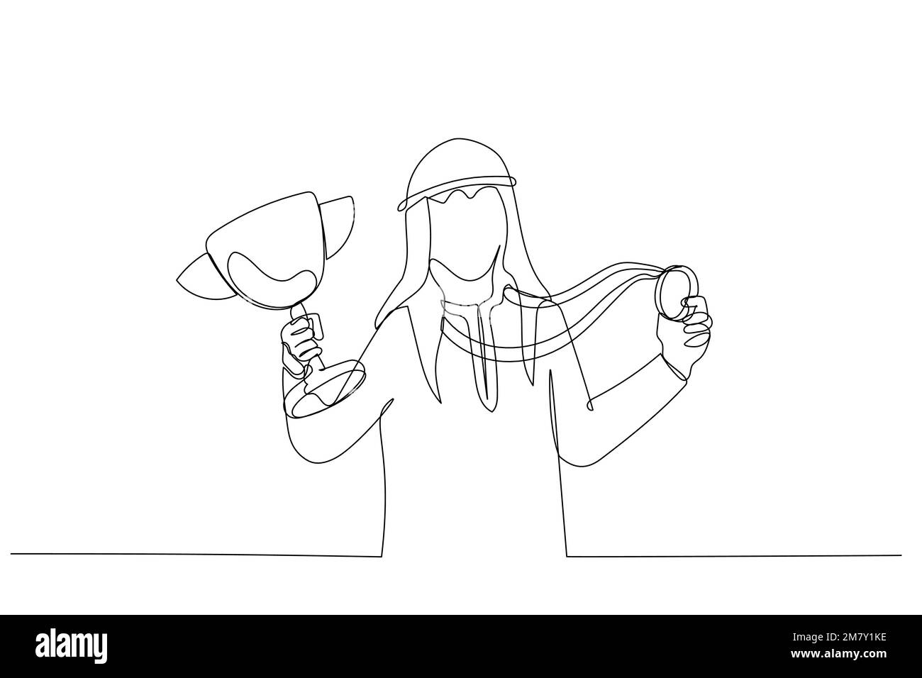 Cartoon of arab businessman standing holding golden medal and first ...