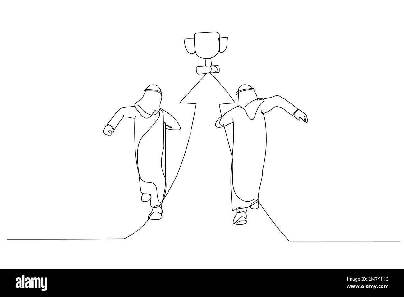 Cartoon of motivated arab businessman running on arrow showing ...