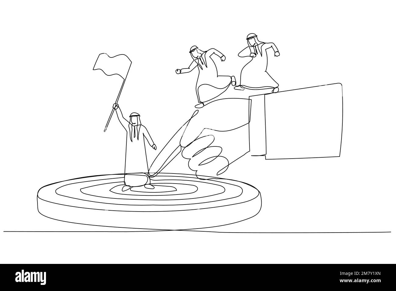 Drawing of big hand helping arab man reach business target metaphor of ...