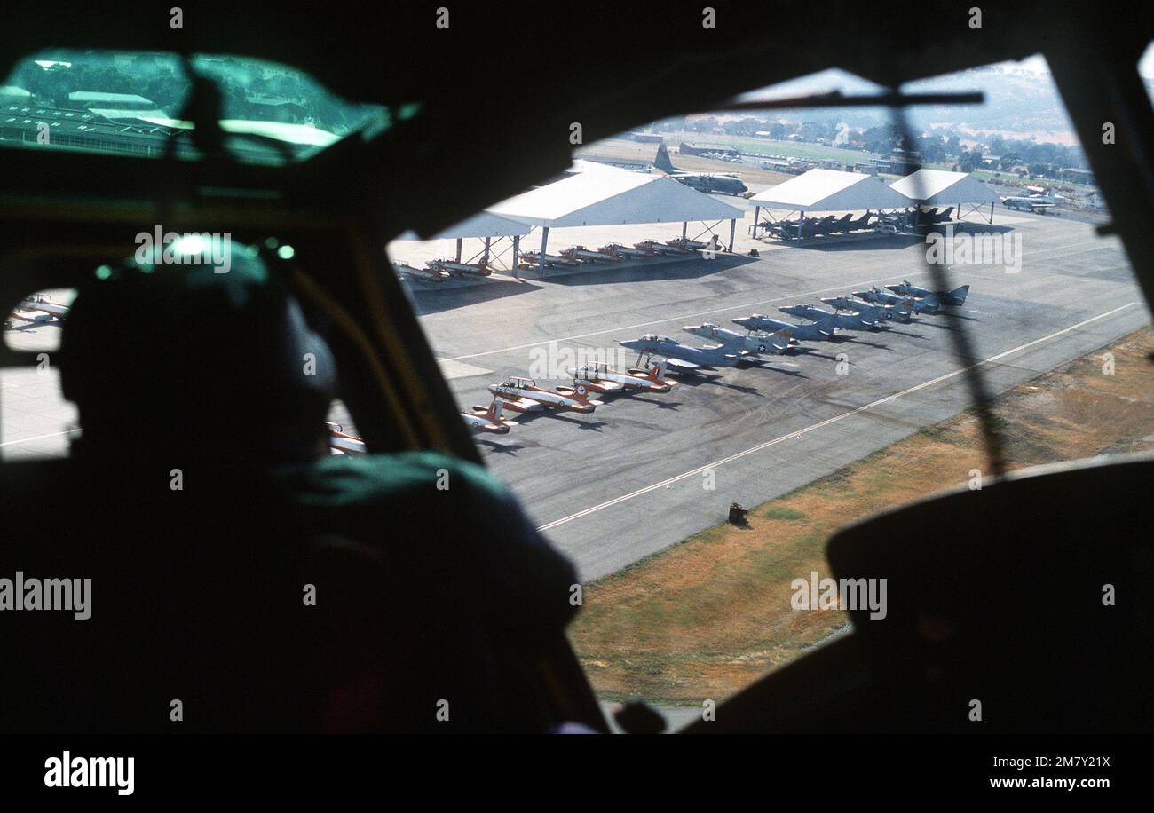 A view of parked Royal Australian Air Force Macchi jet trainer aircraft ...