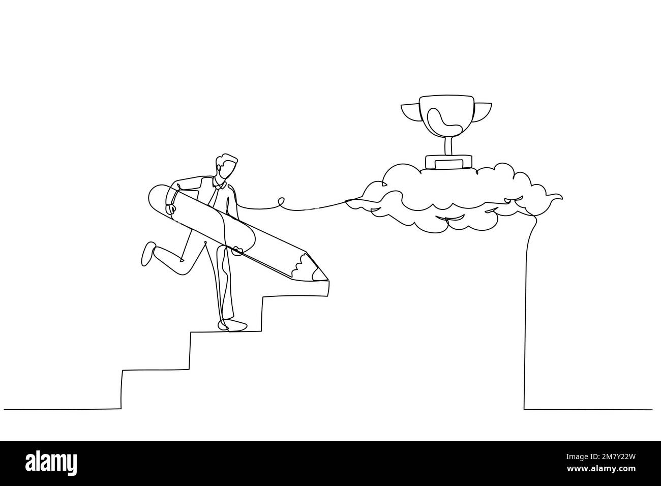 Drawing of businessman use pencil to create his own stair to success ...