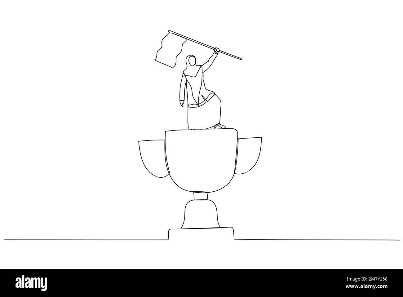 Illustration of muslim woman enterpreneur winner raising flag on ...
