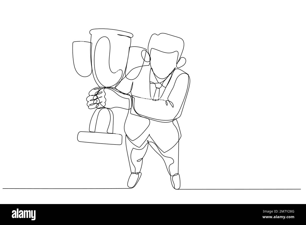 Cartoon of businessman happy holding trophy showing success and ...