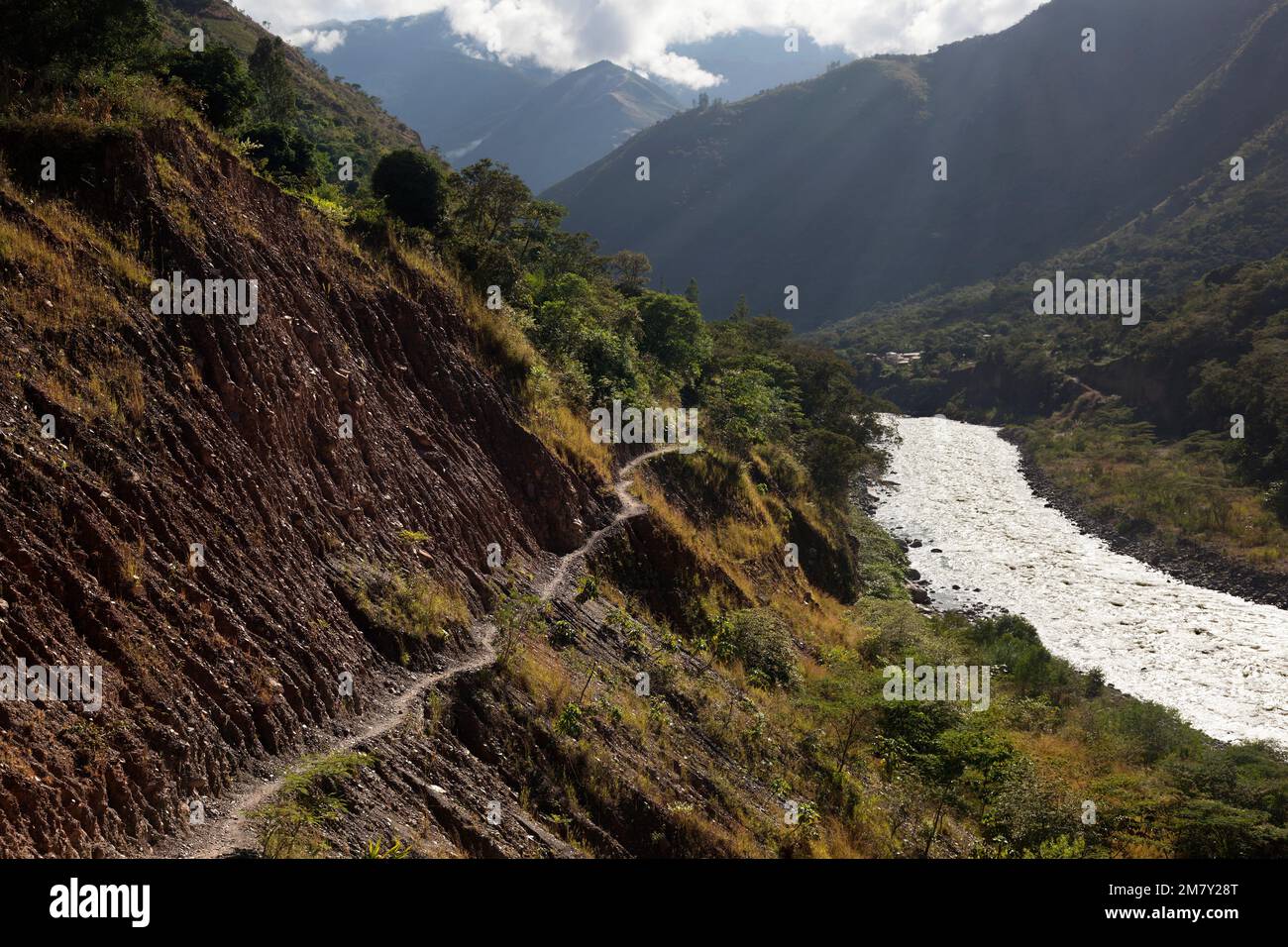 People spend 15 days walking by Inca's way to MachuPicchu. A young men ...