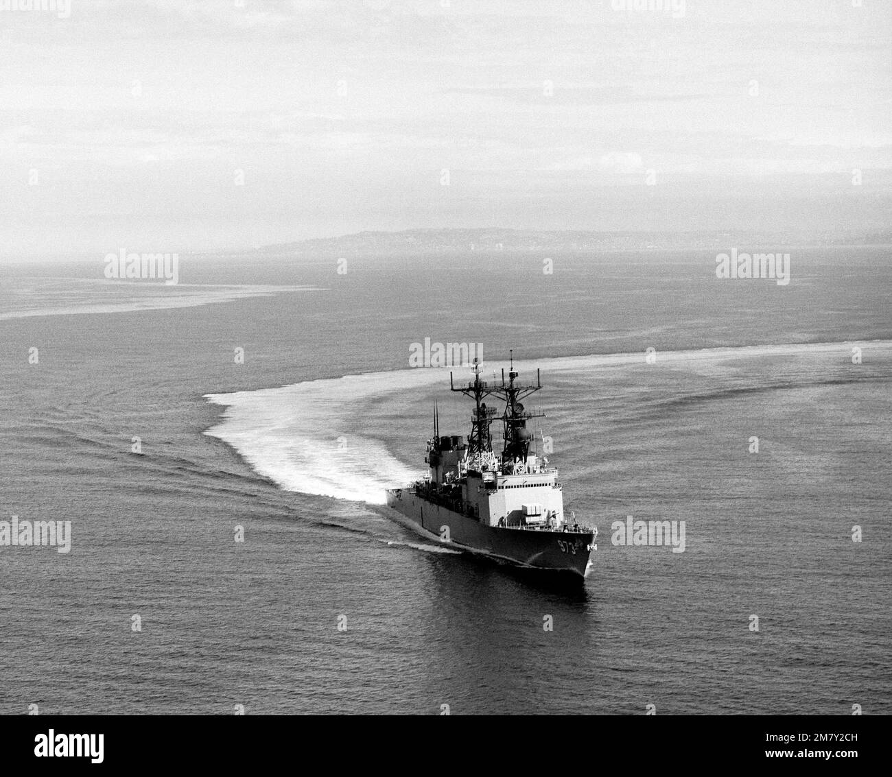 Aerial starboard bow view of the destroyer USS JOHN YOUNG (DD 973 ...