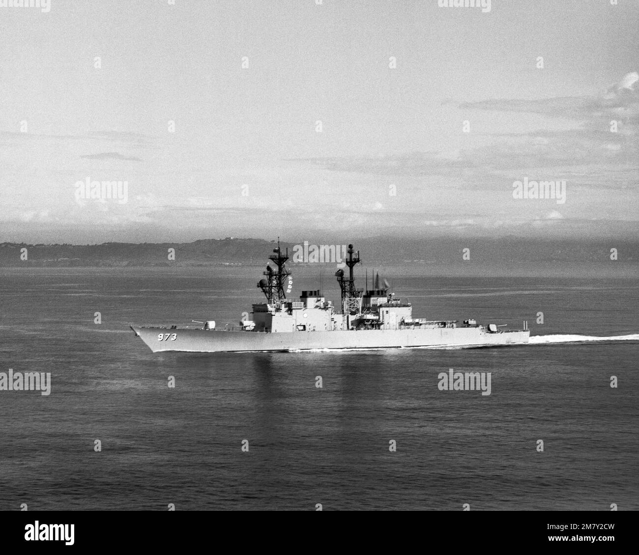 Aerial port quarter view of the destroyer USS JOHN YOUNG (DD 973 ...
