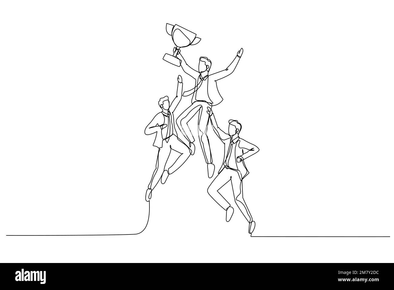 Illustration of businessman jumping holding trophy get reward and ...