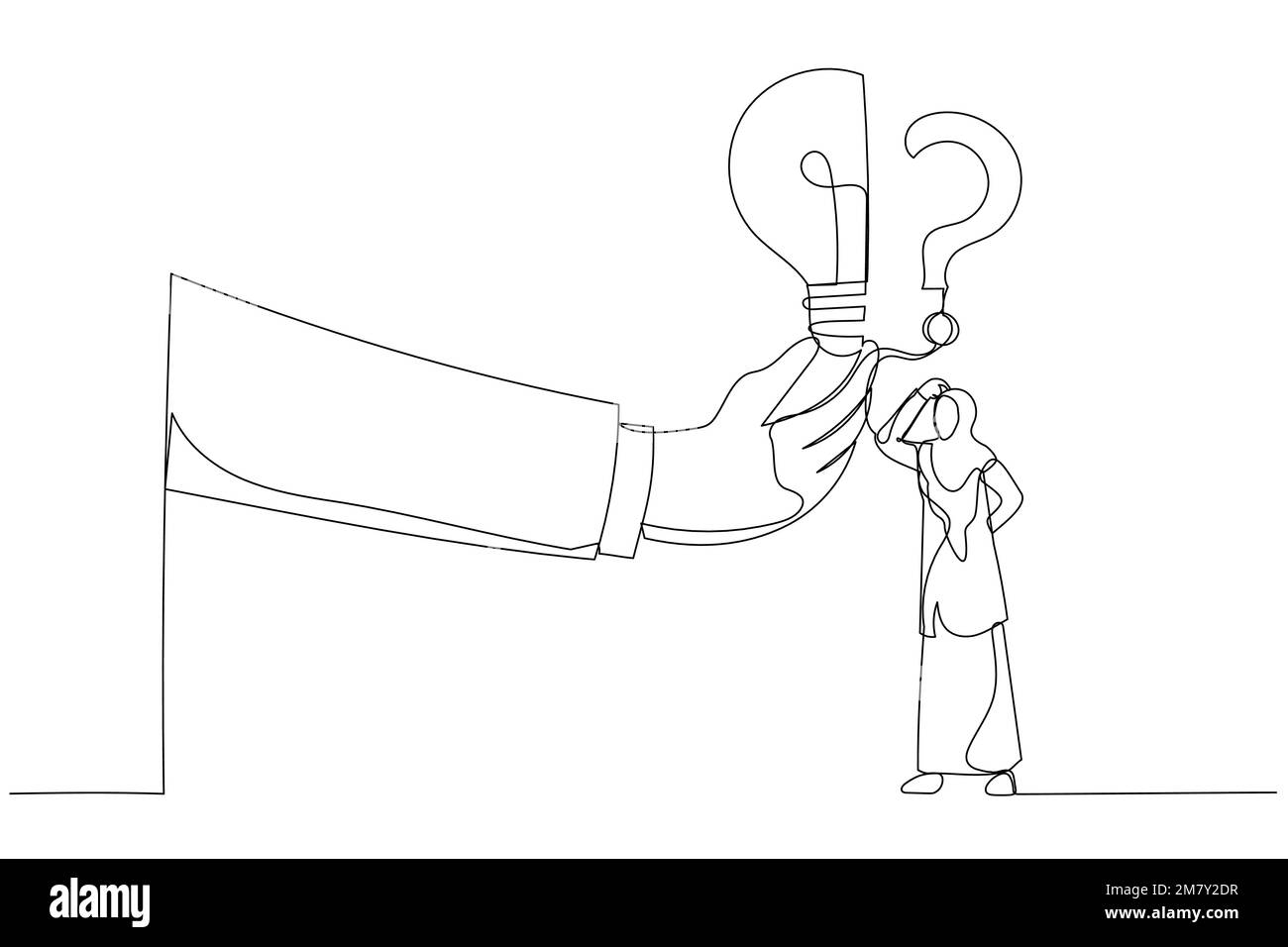 Drawing of muslim businesswoman stand with question mark sign then ...