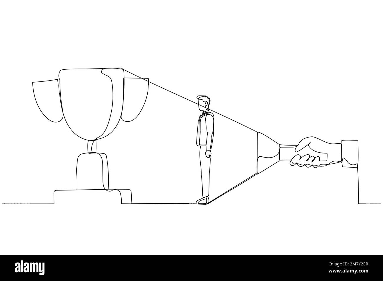 Illustration of businessman aiming big prize from flashlight. Single ...