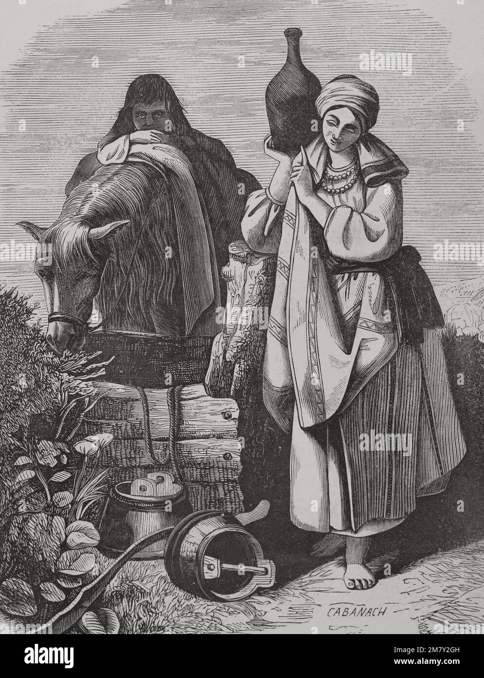 Imperial Russia. The Russian serfs. Engraving by Cabanach. "Los Héroes ...