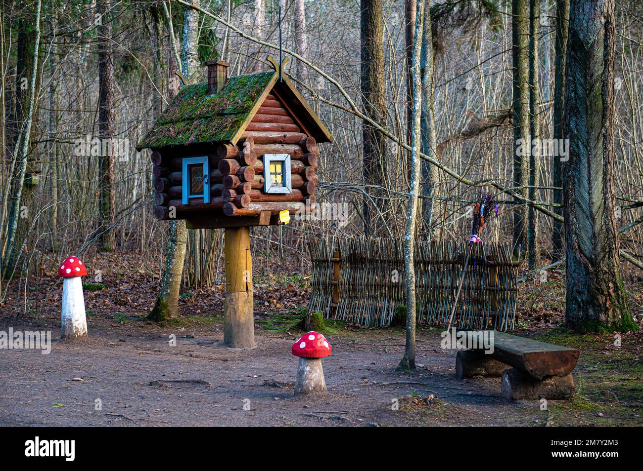 A hut on chicken legs stands in a fairy-tale, magical forest Stock ...