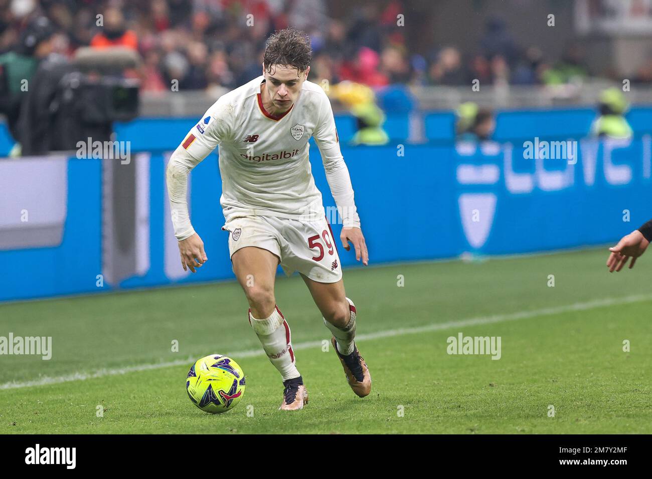 Italy, Milan, jan 8 2023: Nicola Zalewski (as Roma striker) runs up the ...