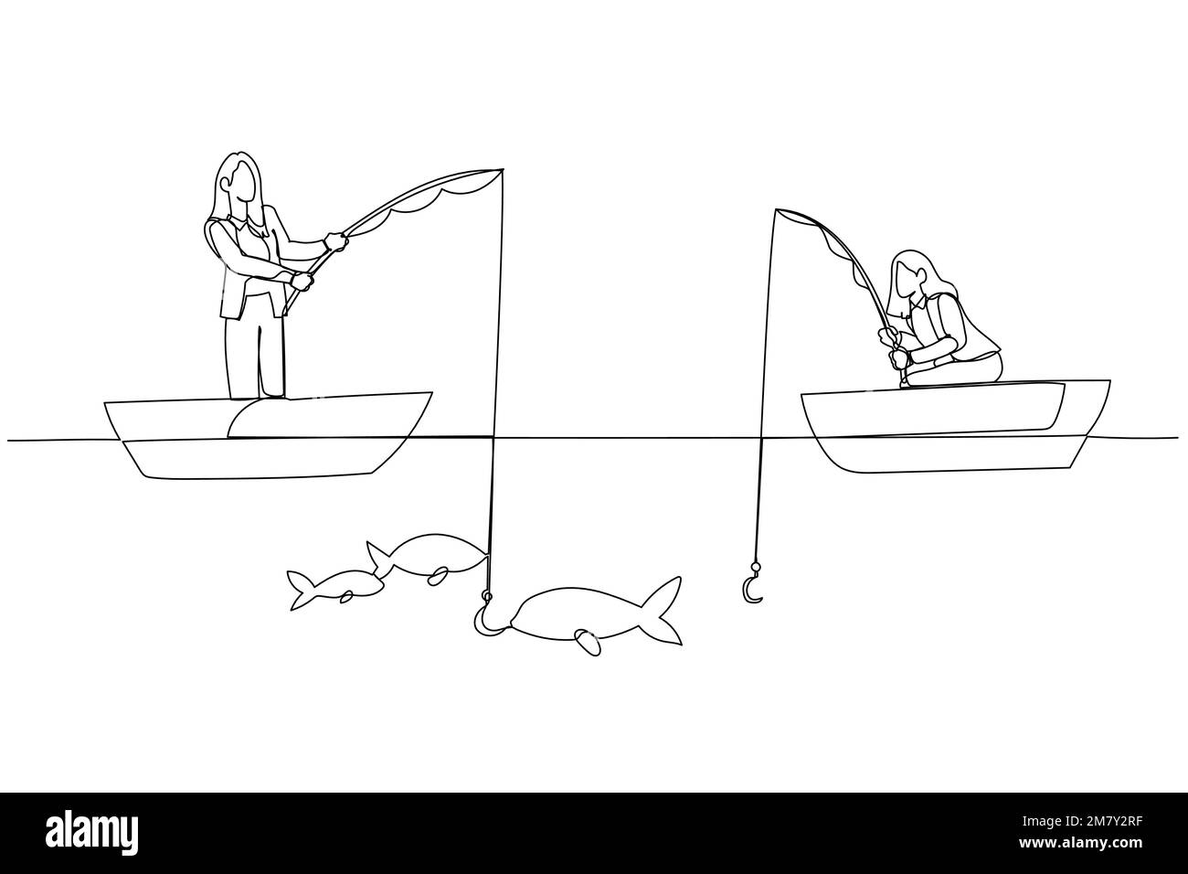 Illustration of two businesswoman fishing for profit try to good ...
