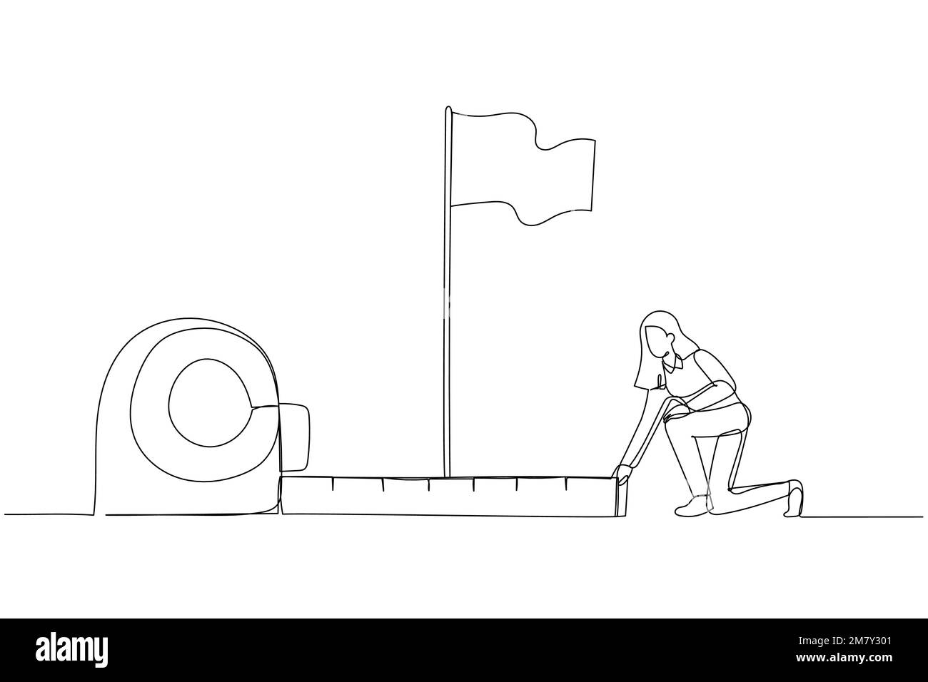 Illustration of businesswoman using measuring tape to analyze distance ...