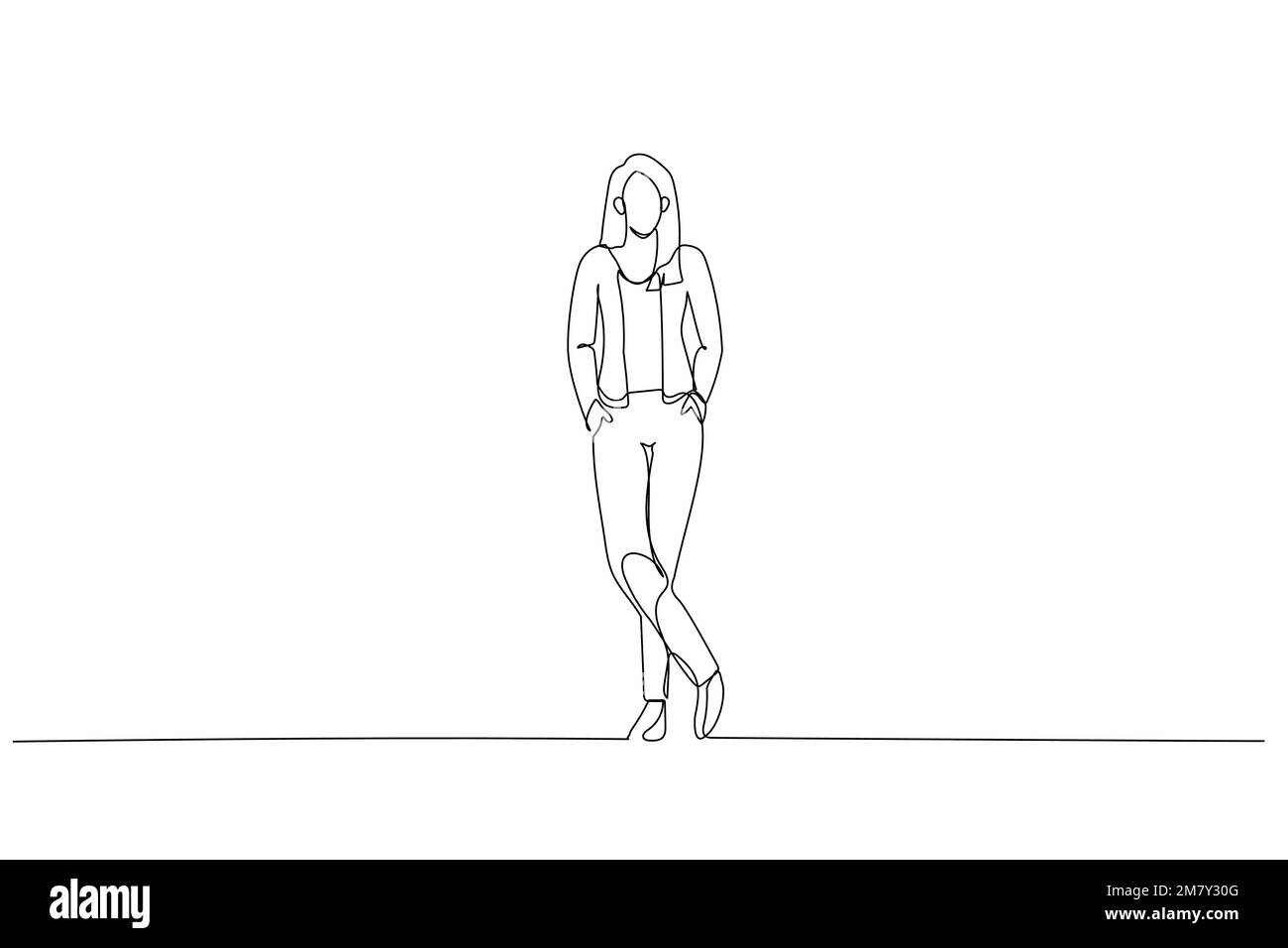 Drawing of standing businesswoman model posing with hands in pockets ...