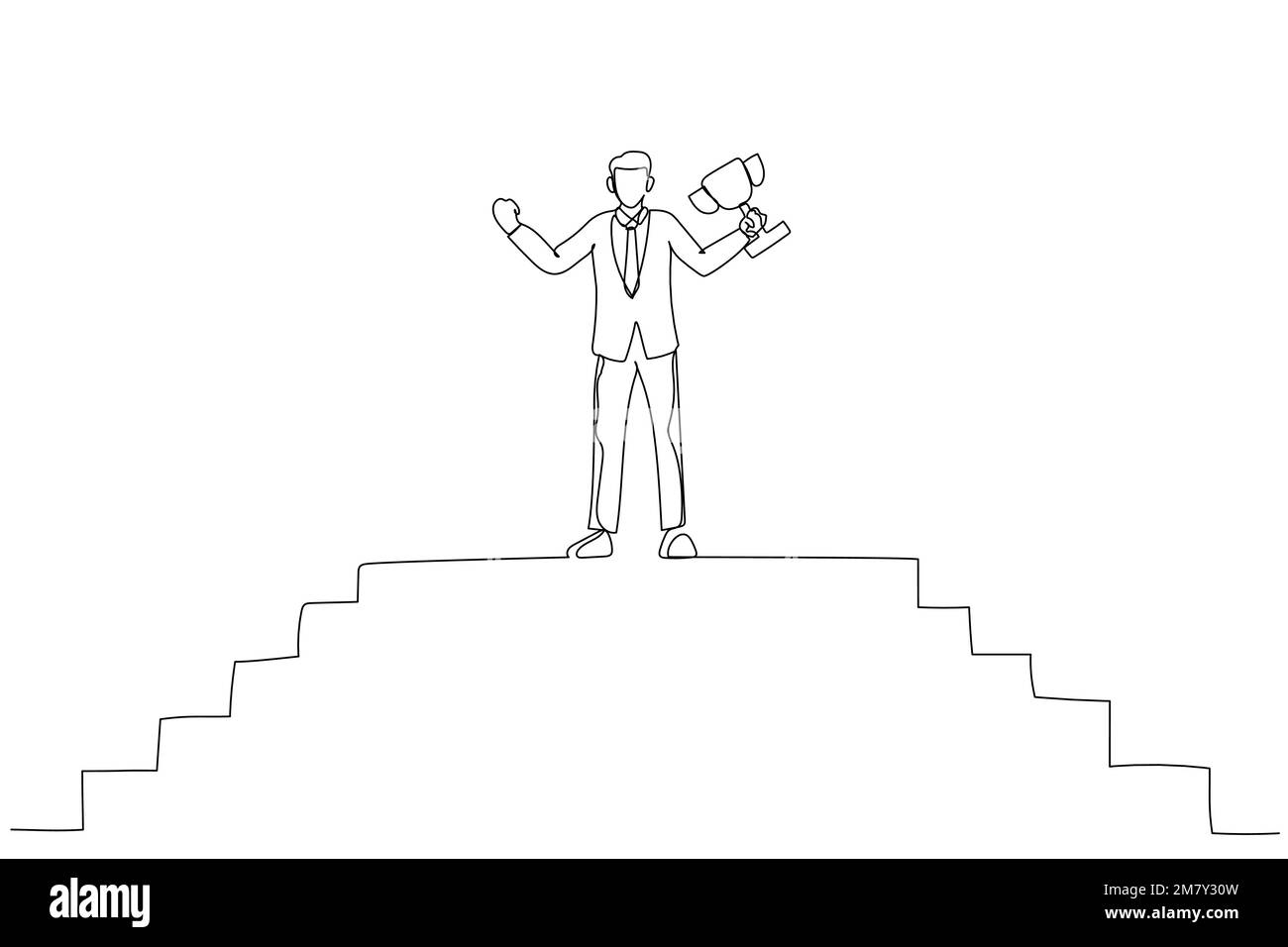 Cartoon of businessman climbing up to top of high stair way of city ...