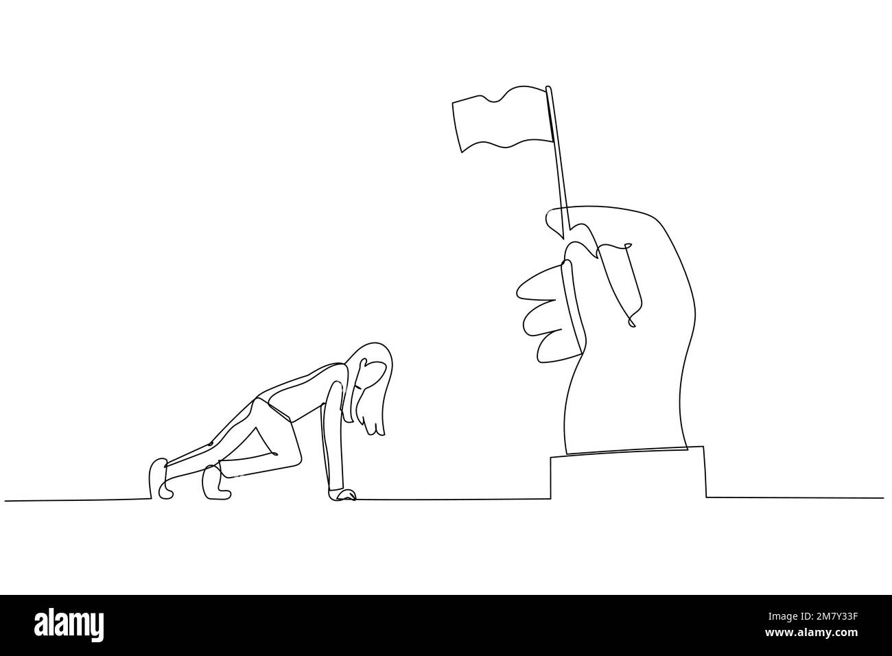 Drawing of businesswoman ready to race on position waiting for flag ...