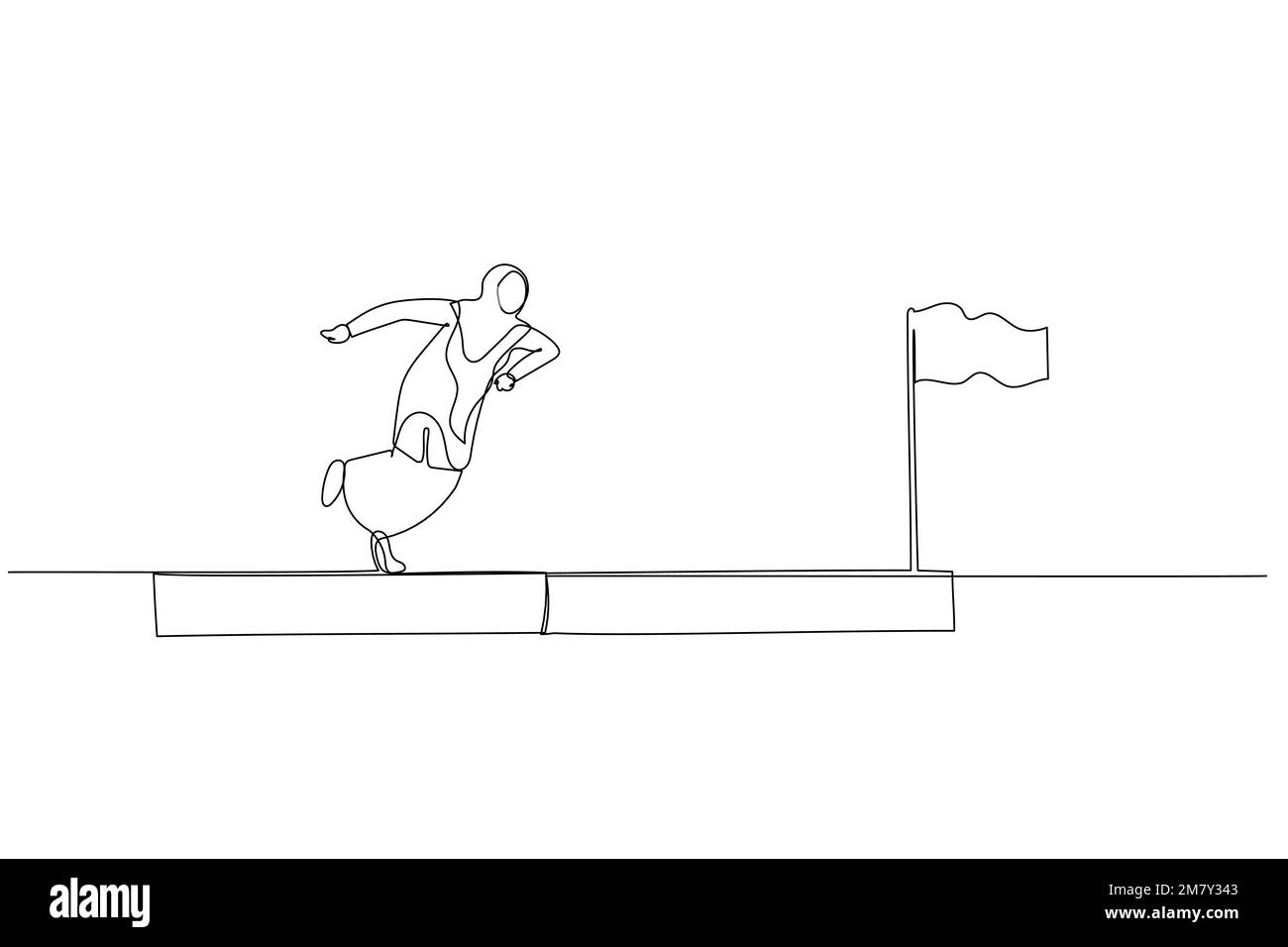 Cartoon of muslim woman enterpreneur run on progress bar to achieve ...