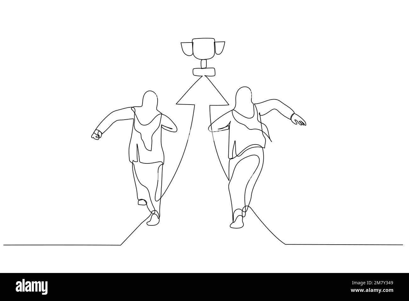 Cartoon of motivated muslim businesswoman running on arrow showing ...