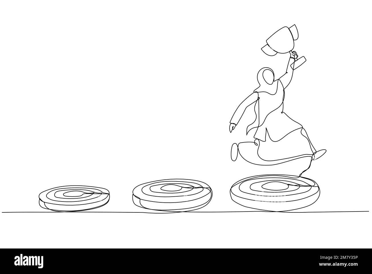 Drawing of muslim businesswoman goes from small goal to bigger goal ...