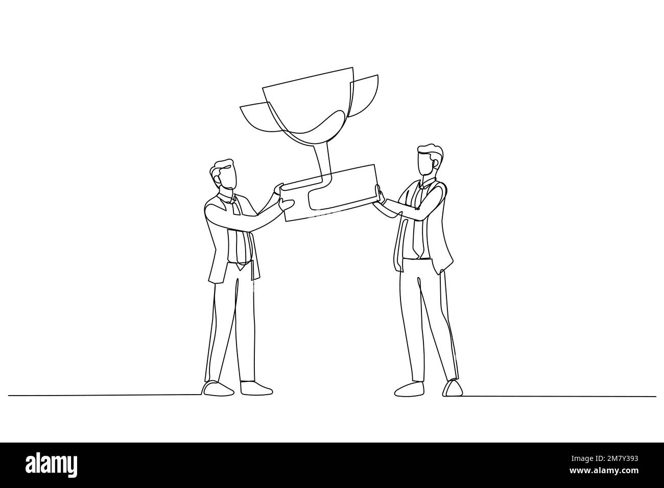 Cartoon of businessman holding prize winner cup and celebrating ...