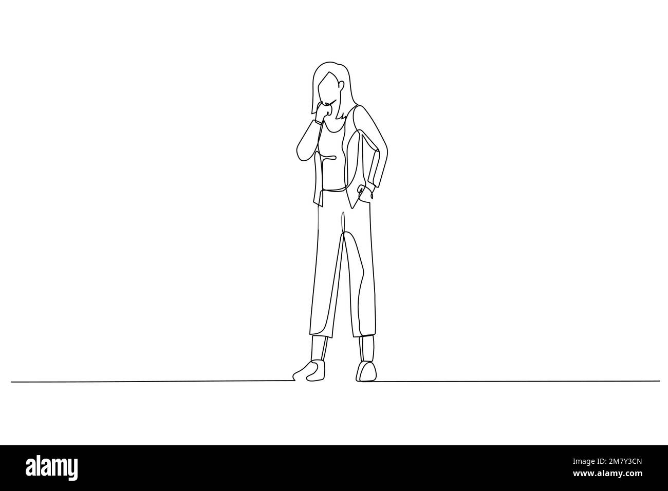 Drawing of asian businesswoman in white suit standing looking at camera ...