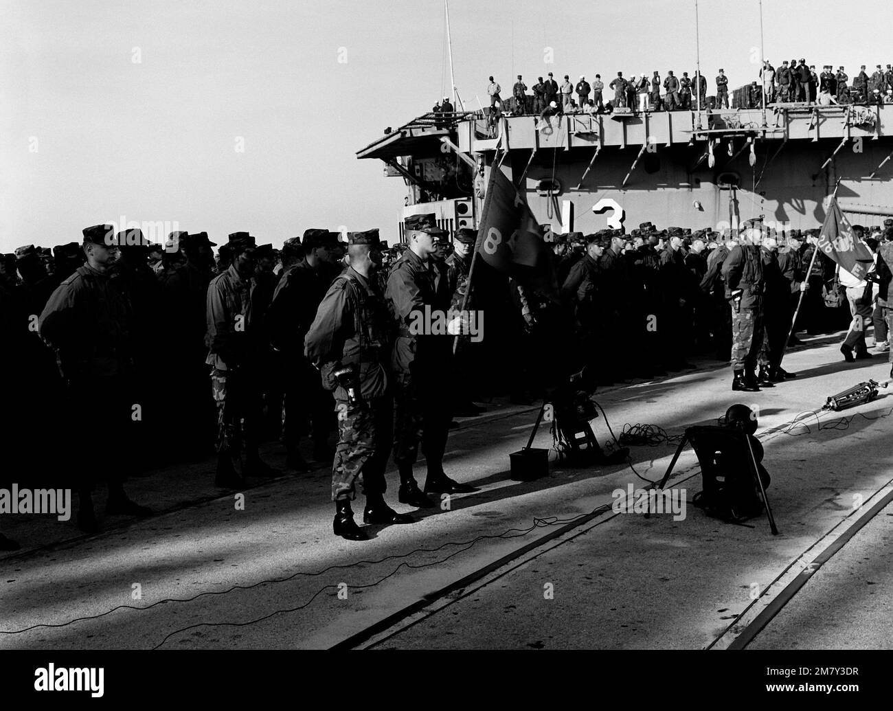 Members of the 32nd Marine Amphibious Unit, stand in battalion ...