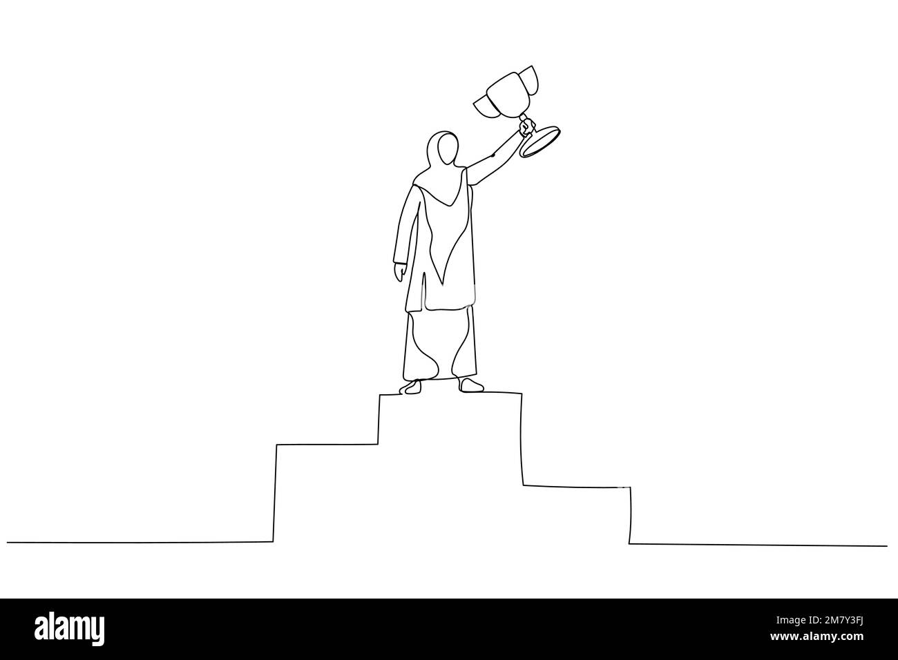 Drawing of first place winner muslim businesswoman on pedestal rising ...