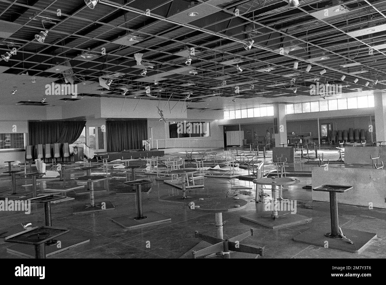 An interior view of the damage to the officer's club caused by ...