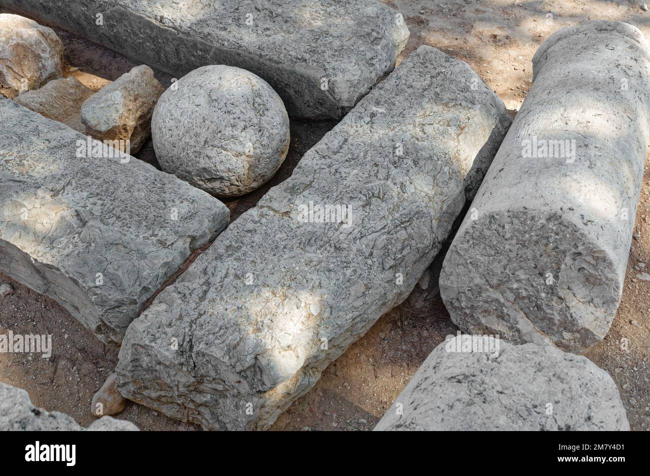 A group of stone blocks on a dirt ground, Spain, Provinze of Valencia ...