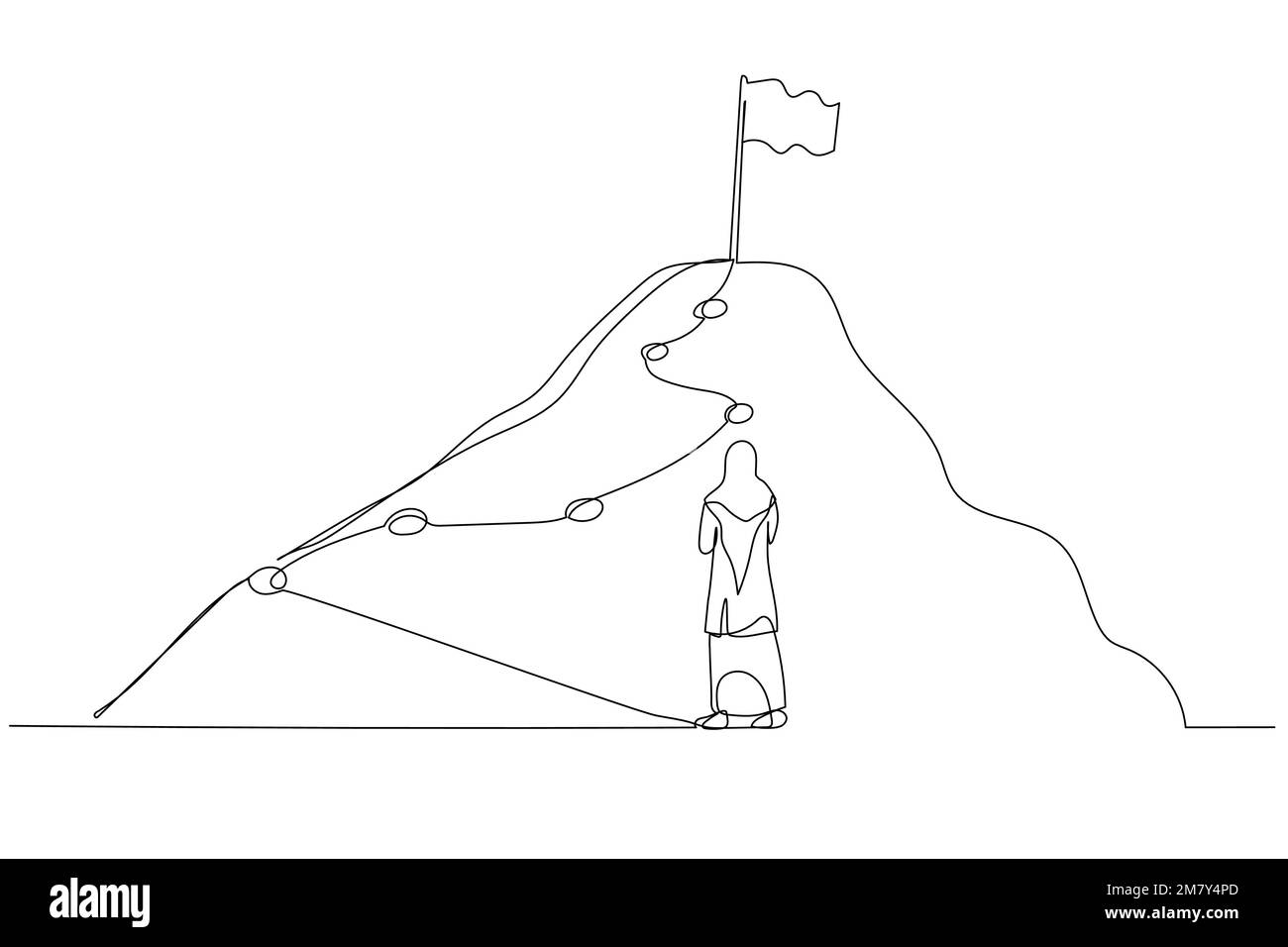 Cartoon of muslim woman enterpreneur following the lines leading to the ...