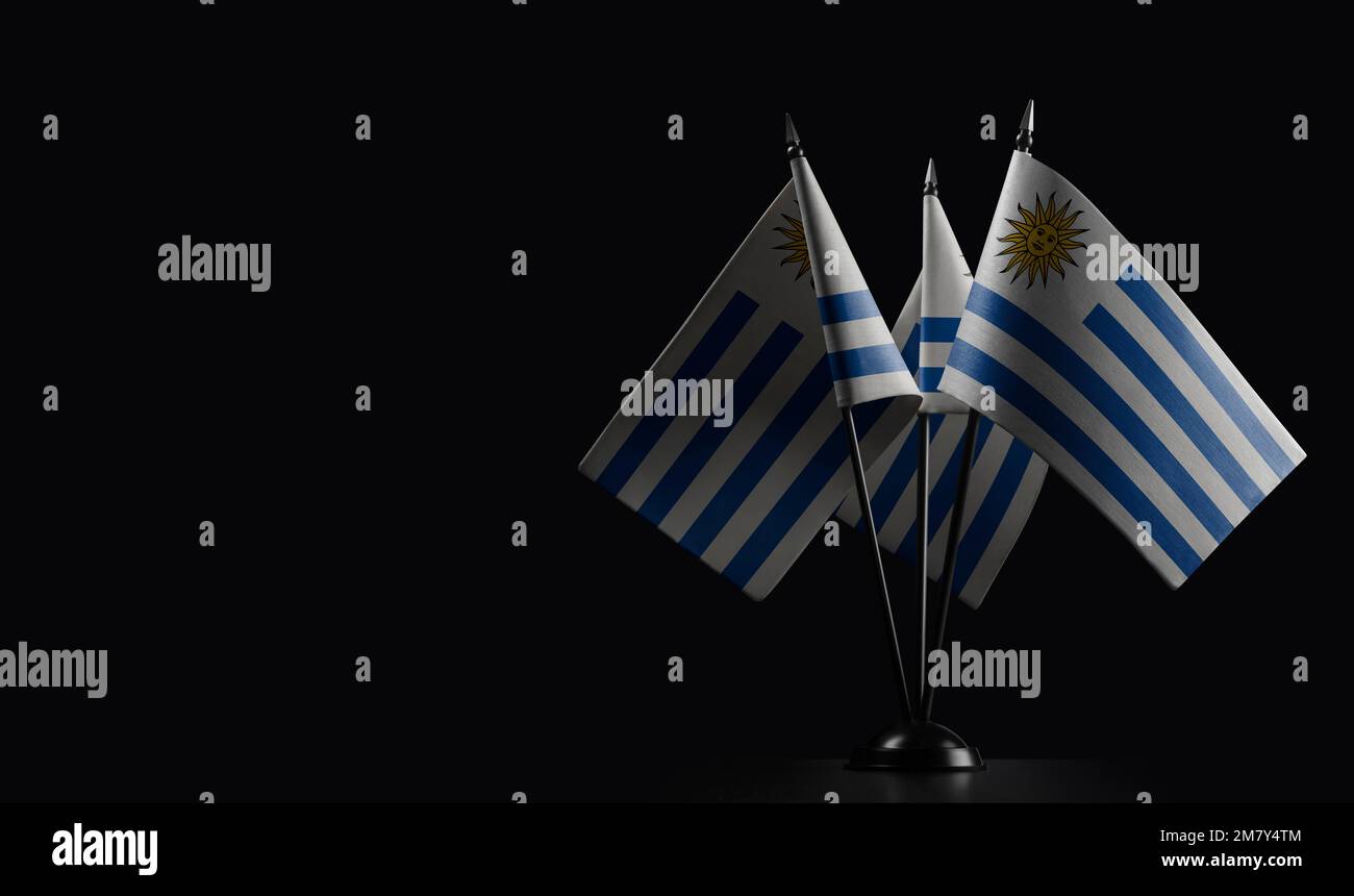 Small national flags of the Uruguay on a black background Stock Photo ...