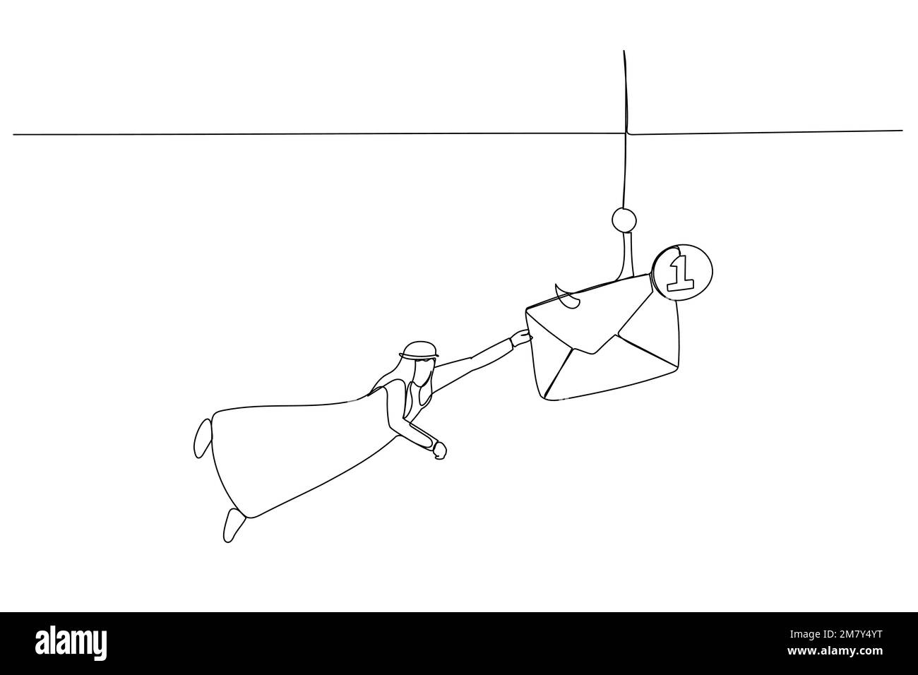 Cartoon of arab businessman diving underwater try to catch scam email ...