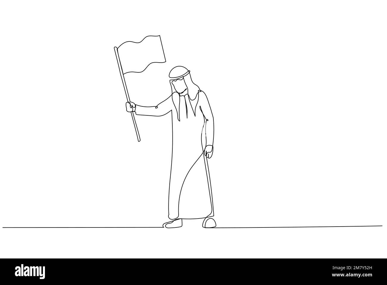 Drawing of sad arab businessman waving white flag metaphor of surrender ...