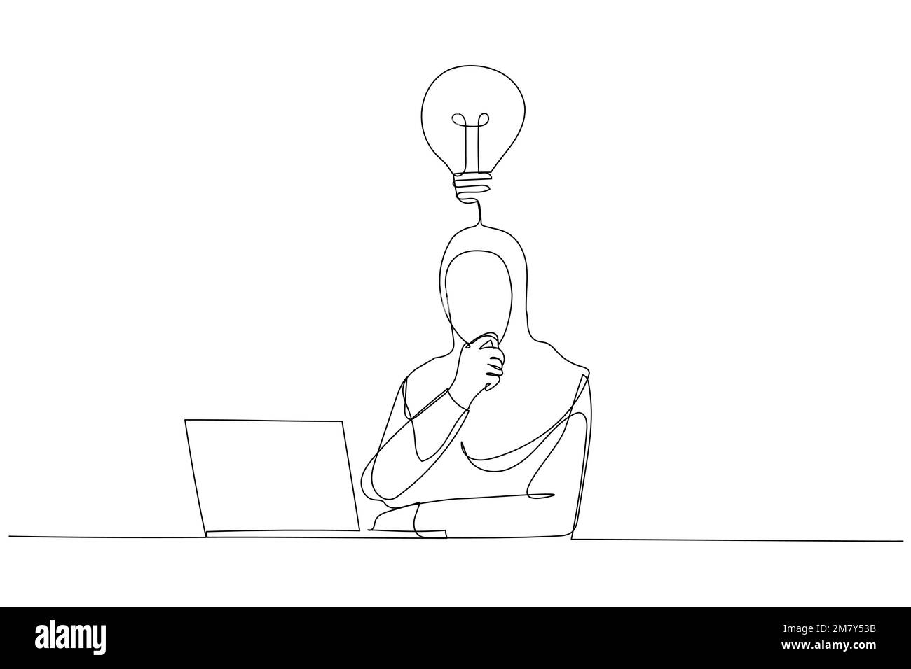 Drawing of thoughtful muslim businesswoman think of online project ...