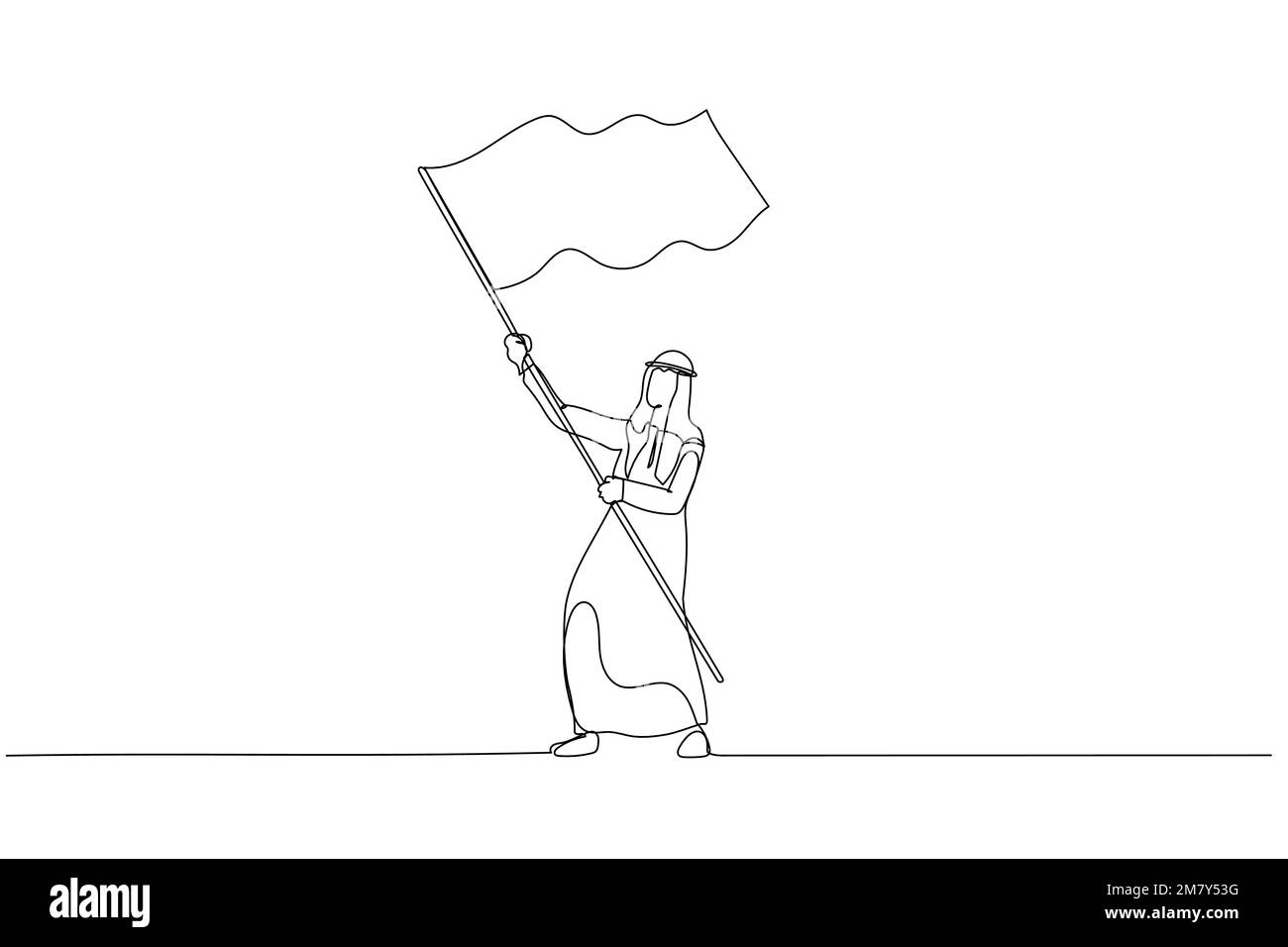Drawing of arab businessman with flag. Continuous line art style design ...