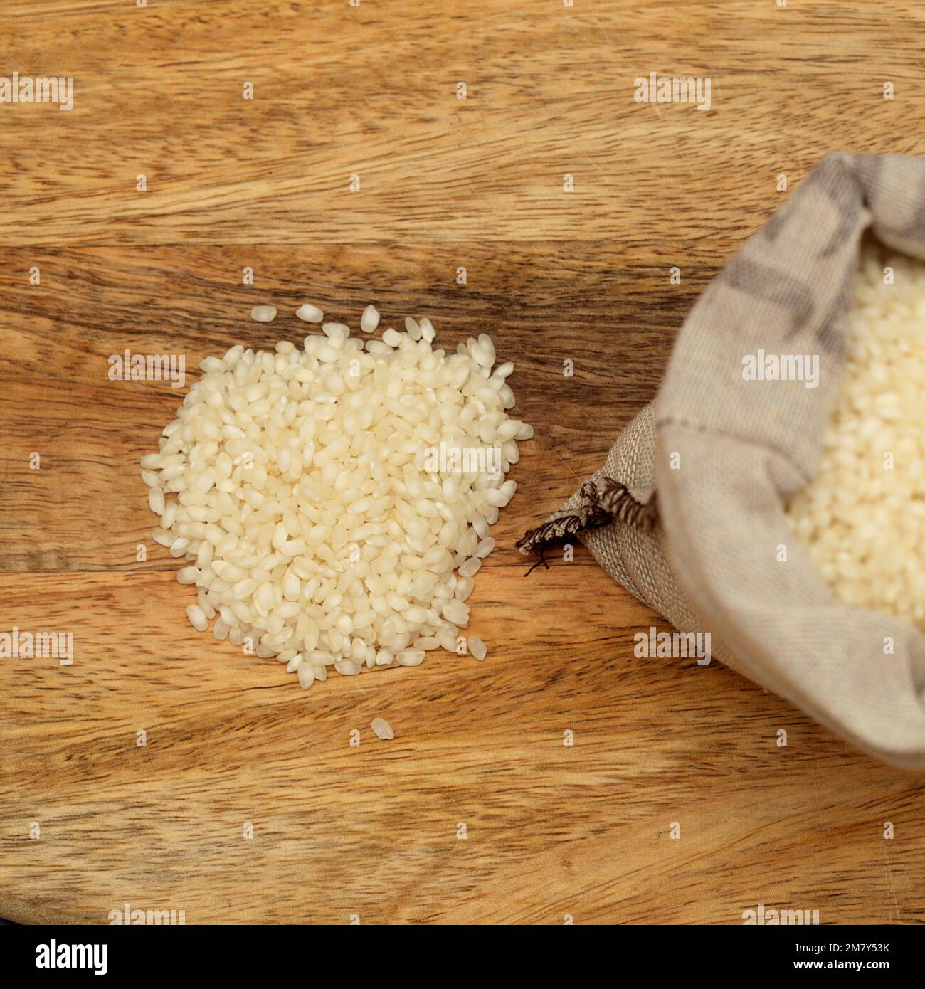 Round white rice from Valencia, called bomba rice, considered to be the ...