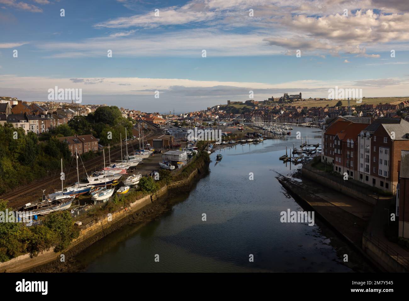 View of Whitby harbour estuary Stock Photo - Alamy