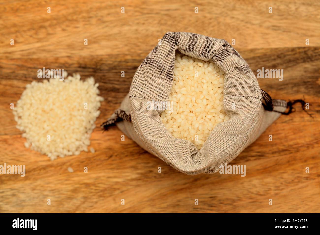 Round white rice from Valencia, called bomba rice, considered to be the ...
