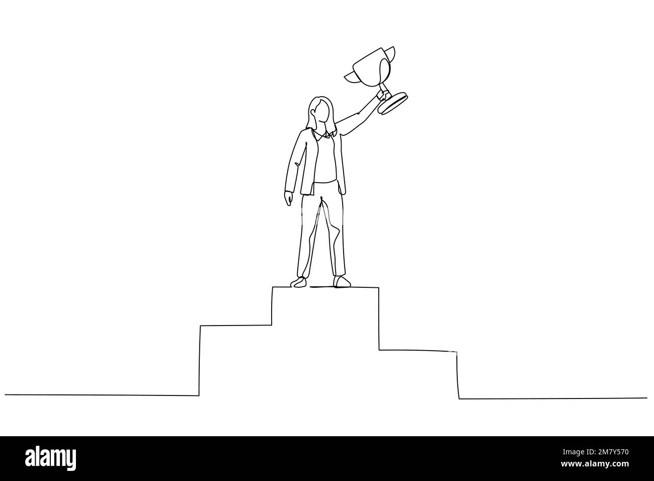 Illustration of first place winner businesswoman on pedestal rising ...