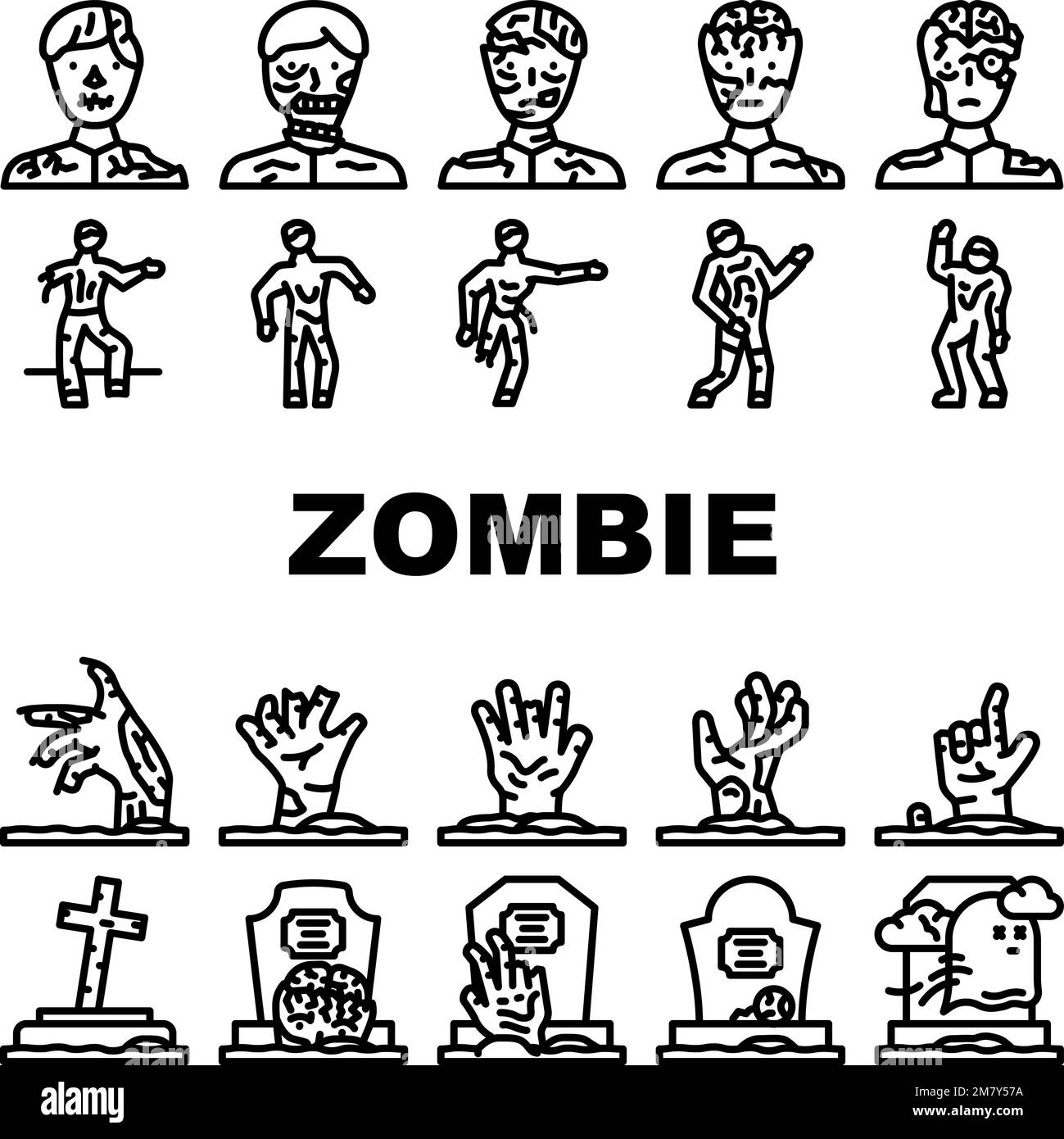 zombie horror dead monster icons set vector Stock Vector Image & Art ...