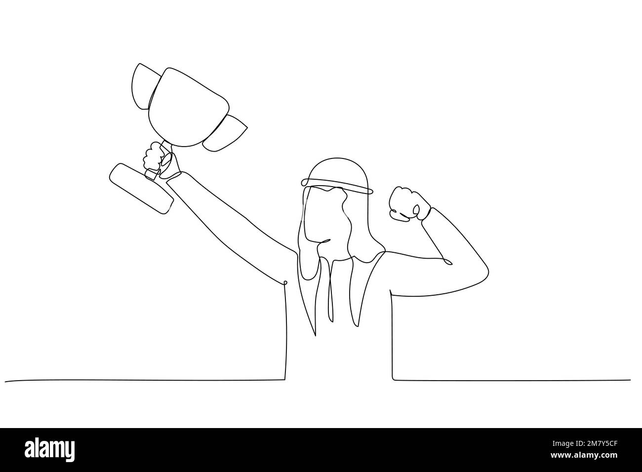 Drawing of arab businessman wins a trophy metaphor of best employee ...