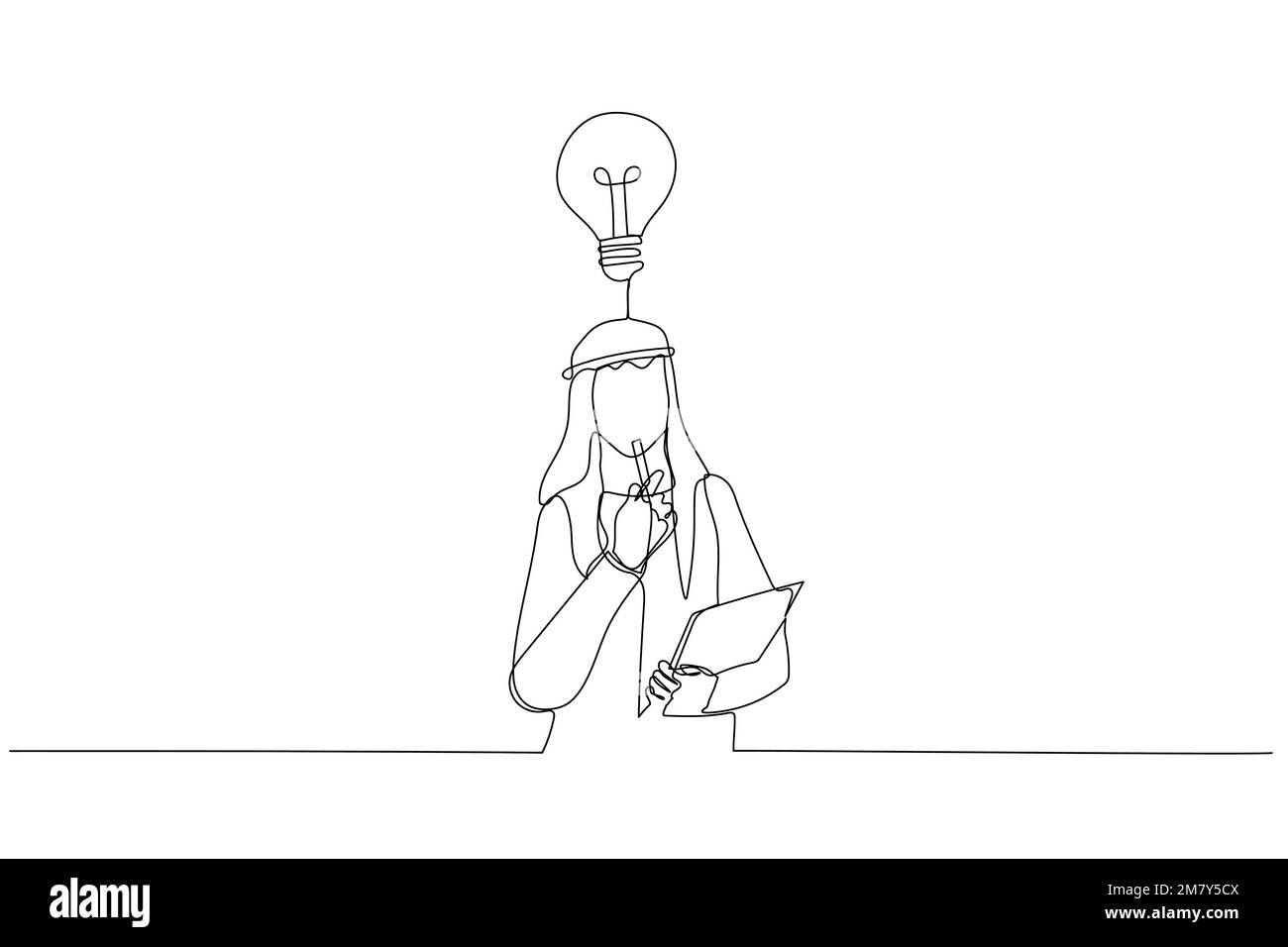 Drawing of young thoughtful arab businessman in glasses thinking about ...